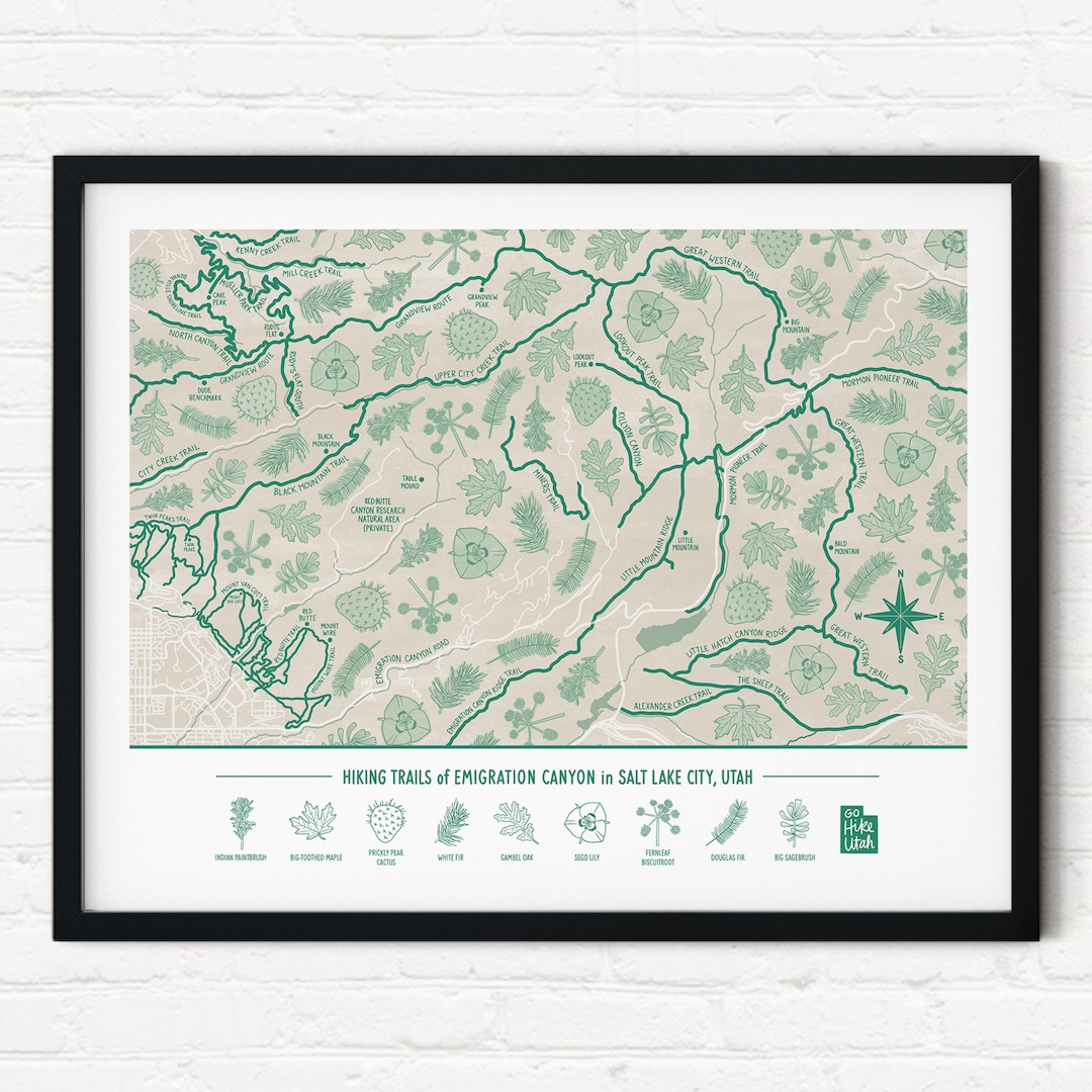 Emigration Canyon Hiking Trail Map print Only Salt Lake City, Utah ...