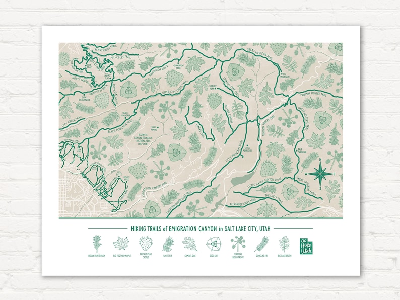 Emigration Canyon Hiking Trail Map print Only Salt Lake City, Utah ...
