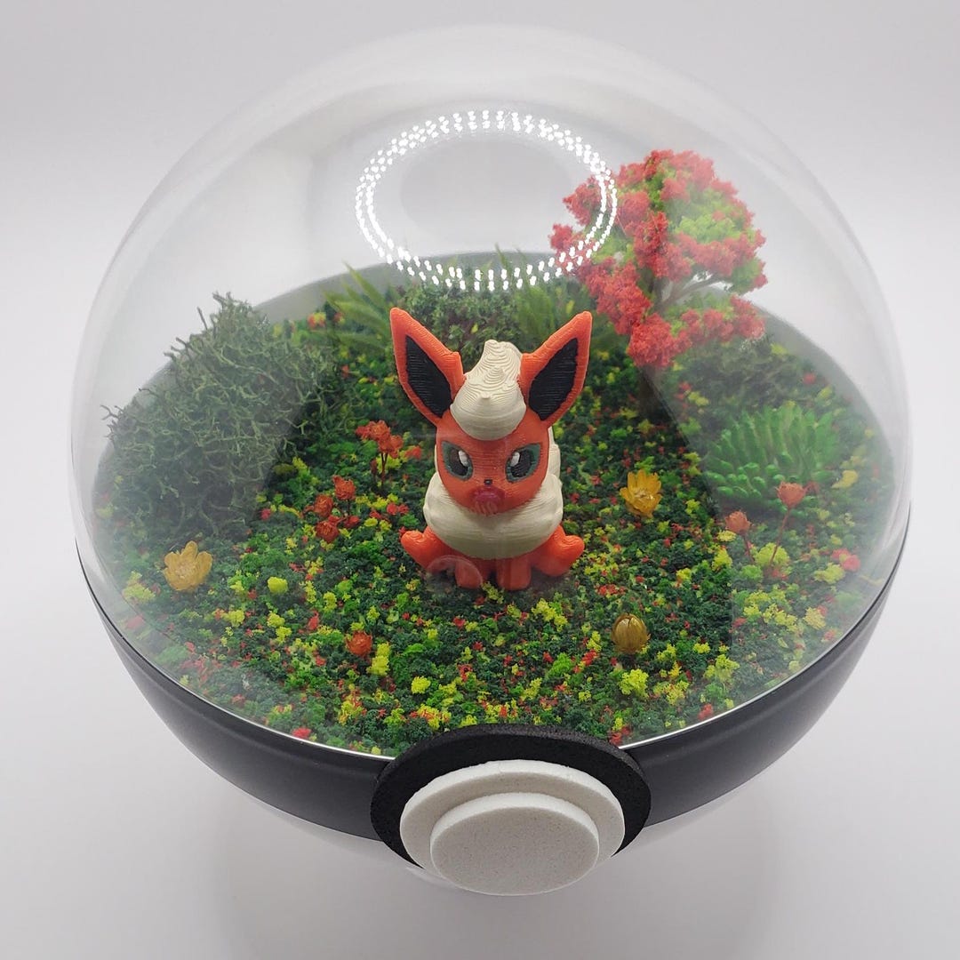 Eeveelution Flareon Poke'rarium 4in, Terrarium, With Stand - Etsy
