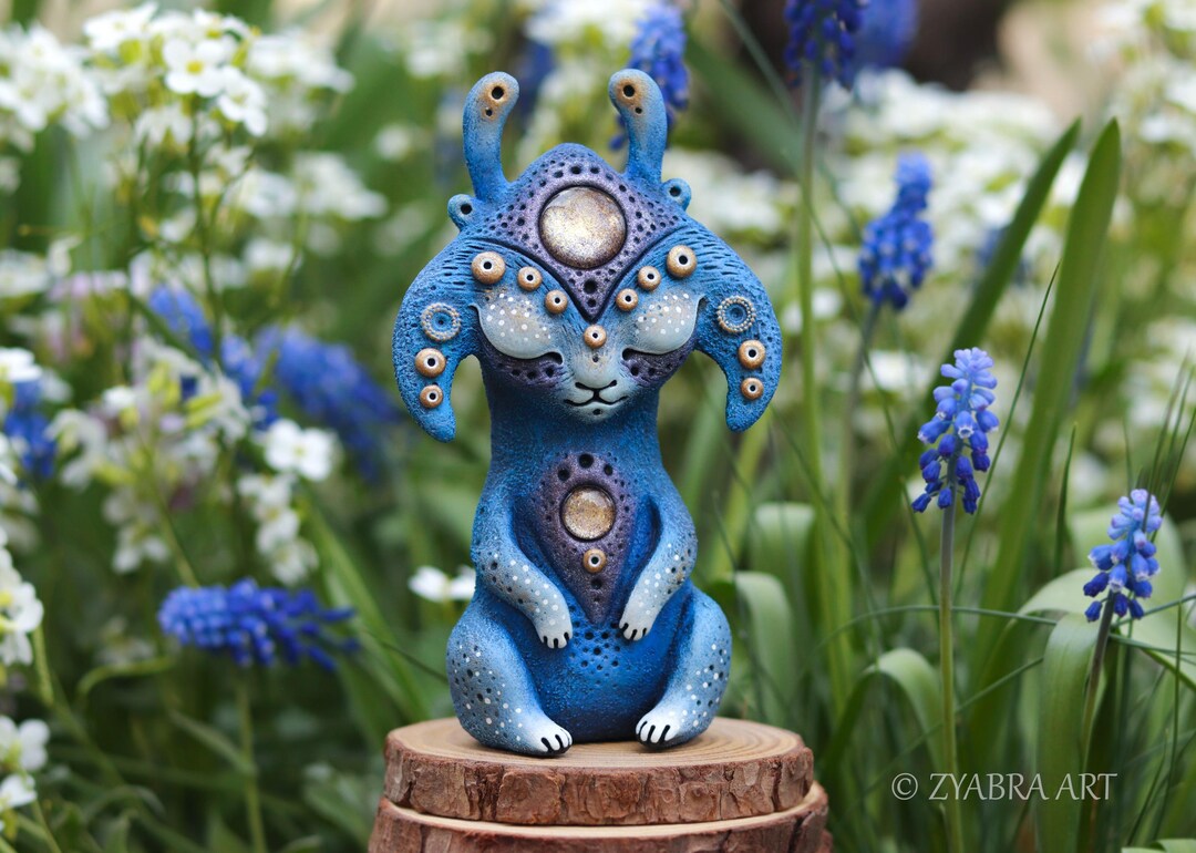 Moon Dreamer - Cosmic Fantasy Creature, Mystical Blue Spirit Figurine ...