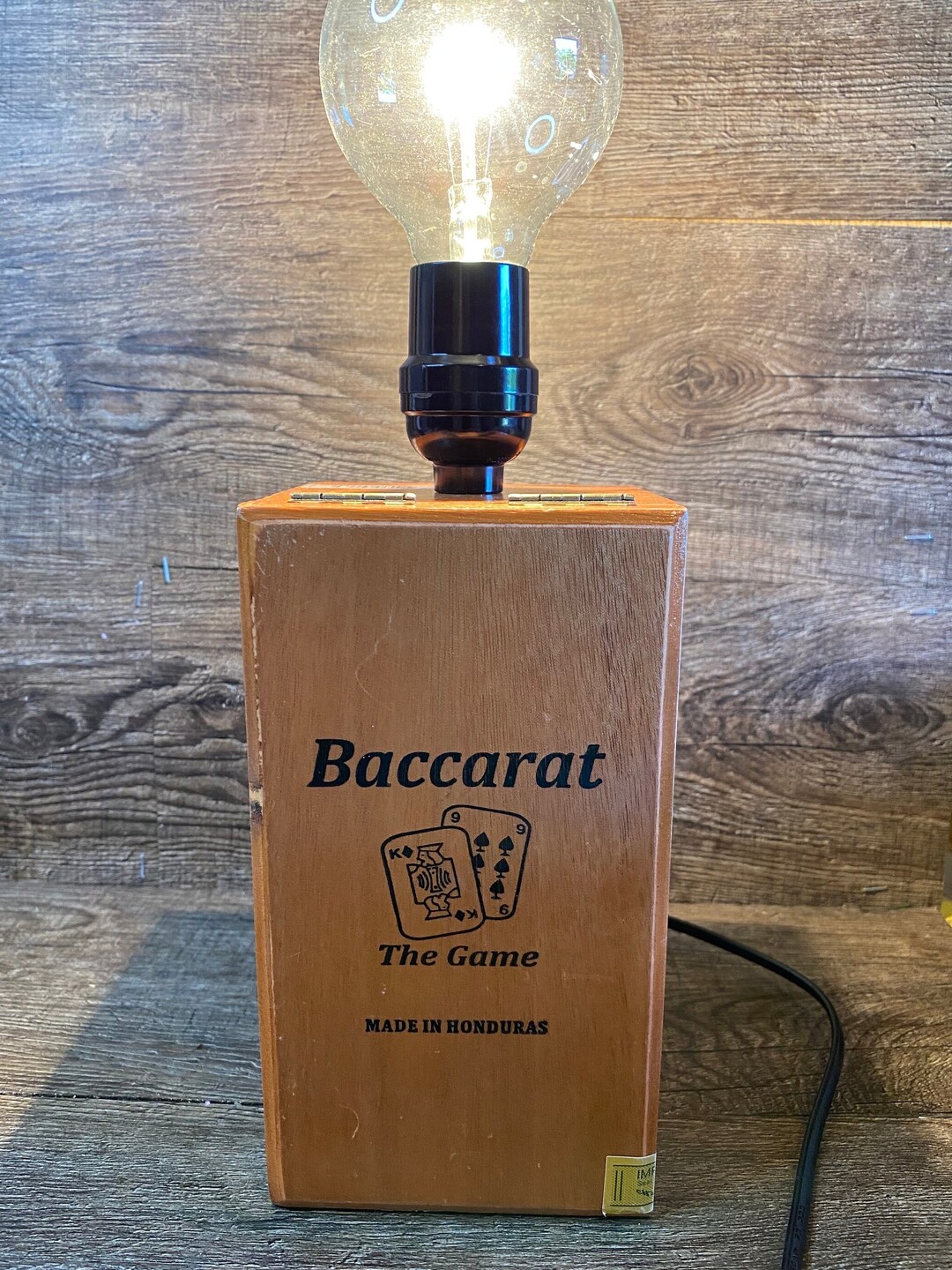 Upcycled Cigar Box Lamp Baccarat Cigars Honduras the Game Edison Bulb ...