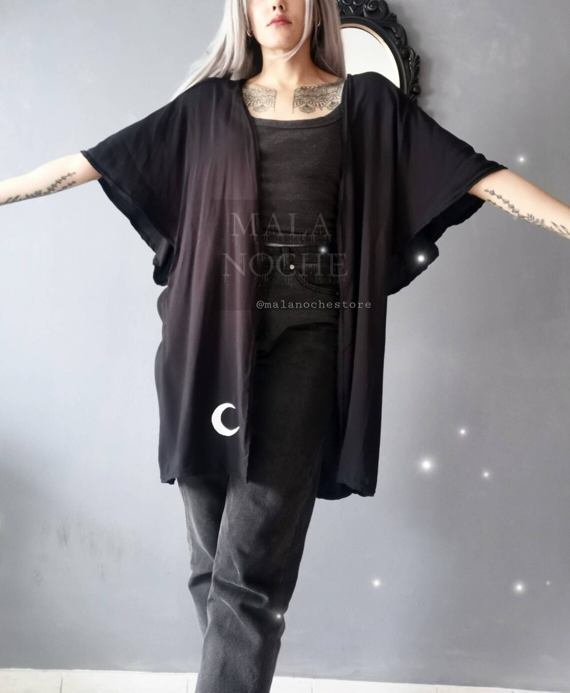 Kimono Moon Moon Top Gothic Top Black Kimono Beach Kimono - Etsy