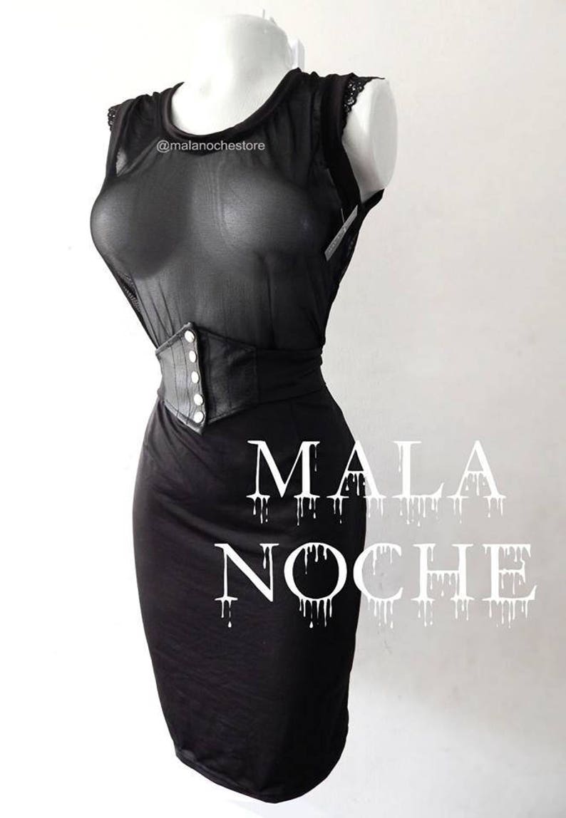 Dress Mesh Goth Dress Bdsm Dress Vegan Leather Belt Black - Etsy