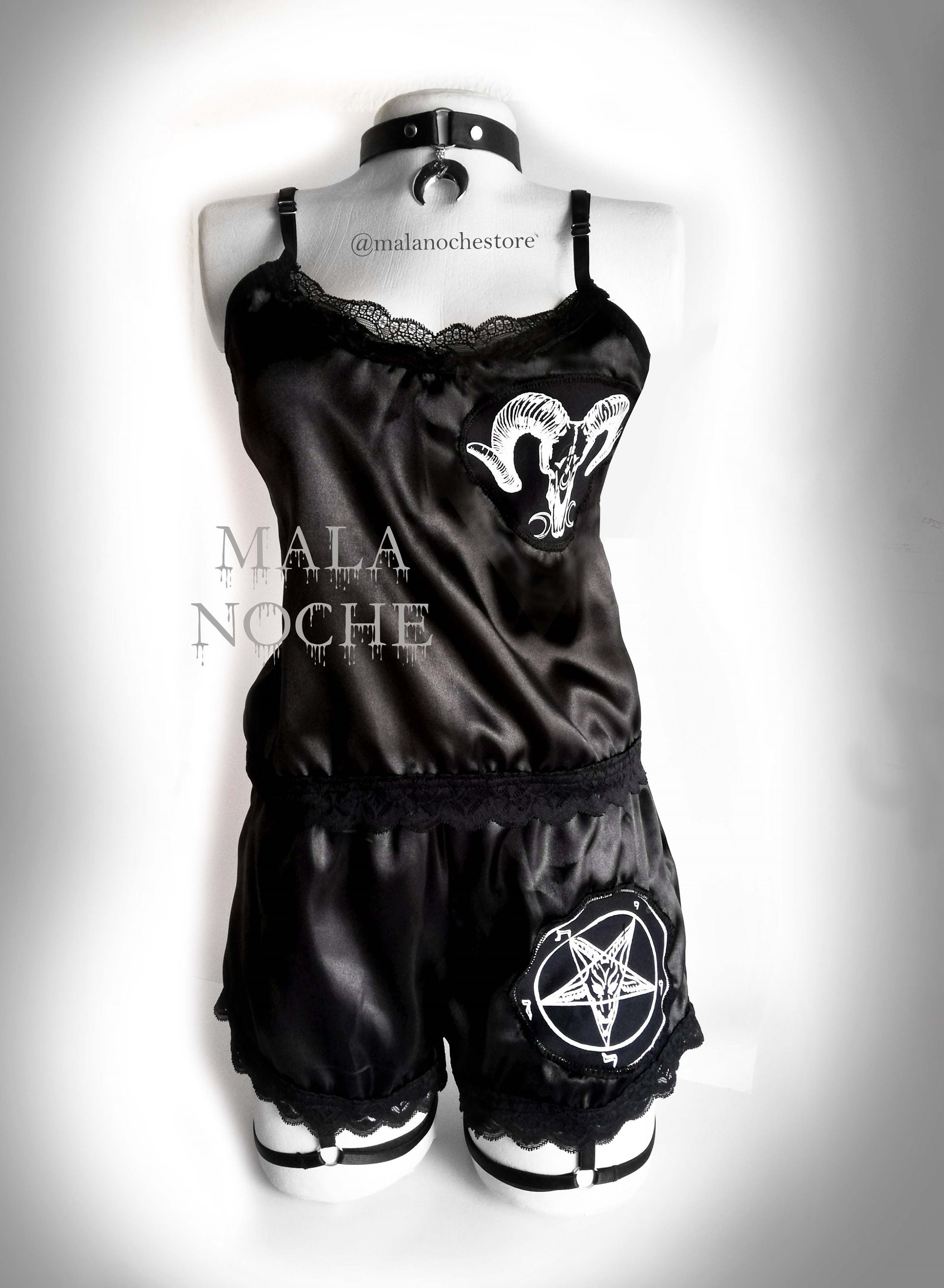 Black Satin Pajama Antonia Pajama Black Pajama Gothic - Etsy