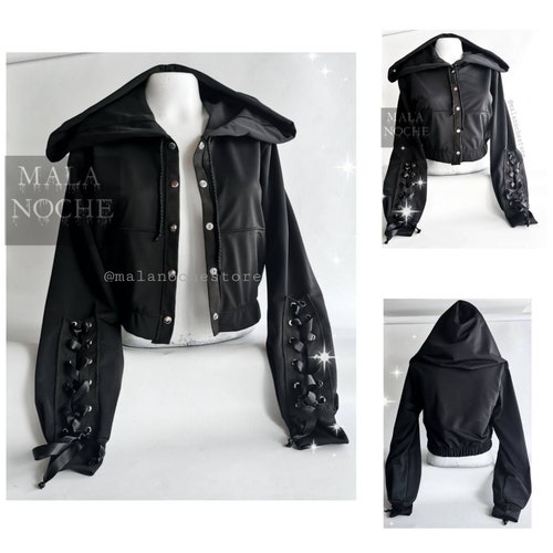 Crop Hoodie Dark Goth Hoodie Crop Top Crop Hoodie Black - Etsy