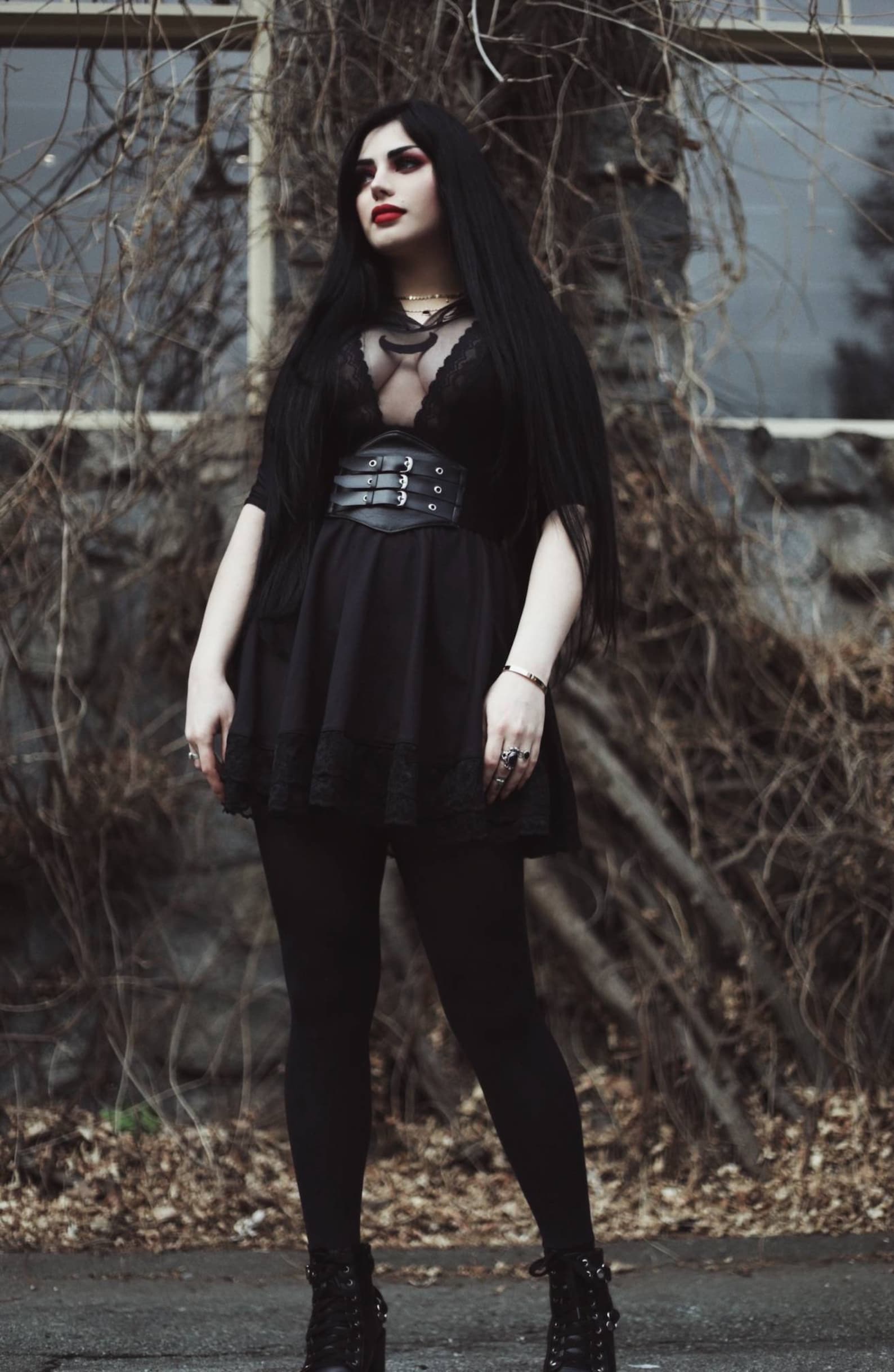 Goth Moon Dress Lace Belt Faux Leather Lolita Dress - Etsy