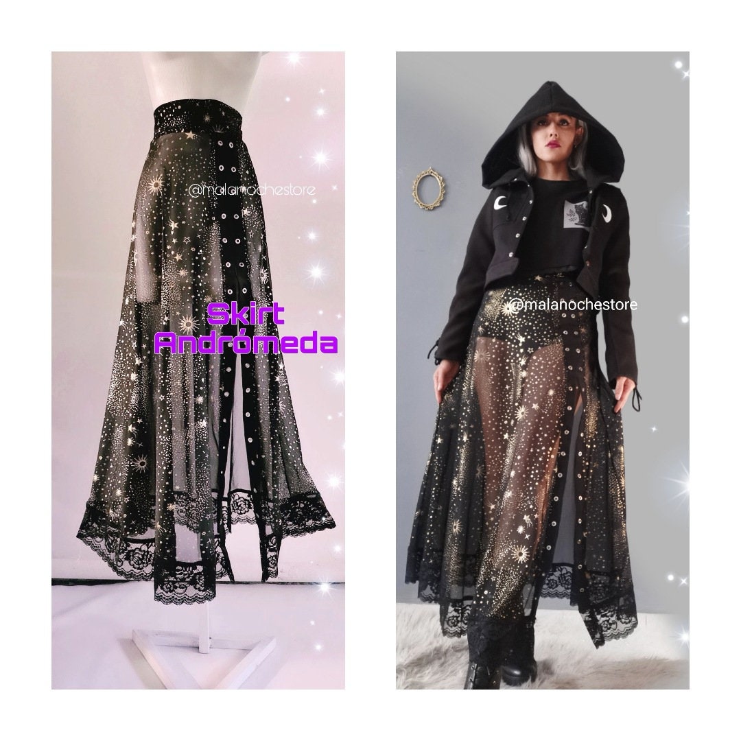 Maxi Skirt Andromeda, Dark, Goth, Astral, Gothic Clothing, Black Maxi ...