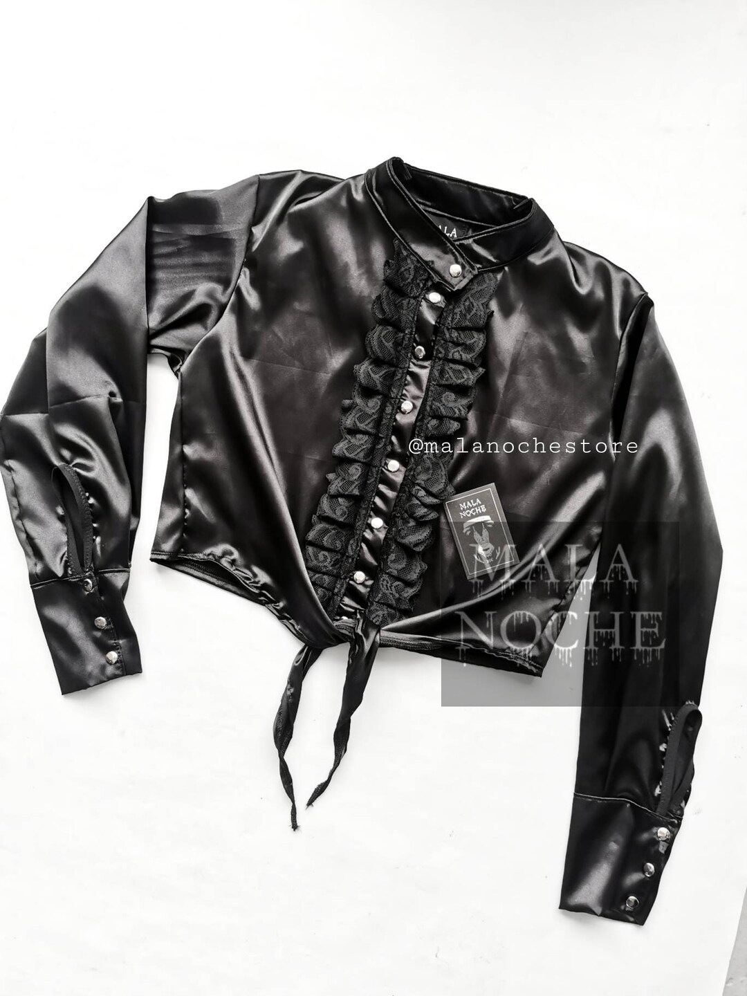 Crop Top Ramona, Gothic Top, Goth Crop Top, Black Saten Blouse, Saten ...