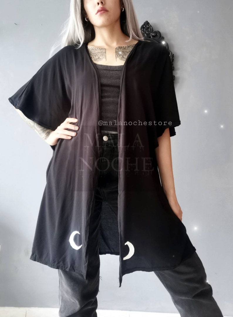 Kimono Moon Moon Top Gothic Top Black Kimono Beach Kimono - Etsy