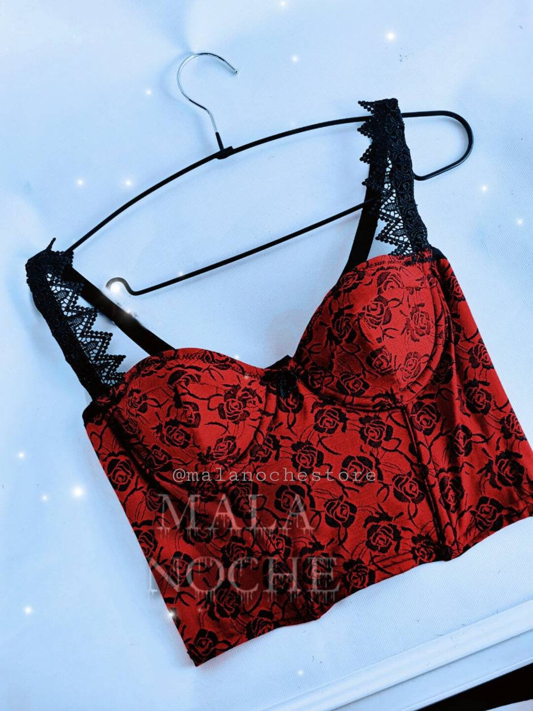 Bustier Ramona, Red Roses Bustier, Red Crop Top, Underwire, Roses Top ...