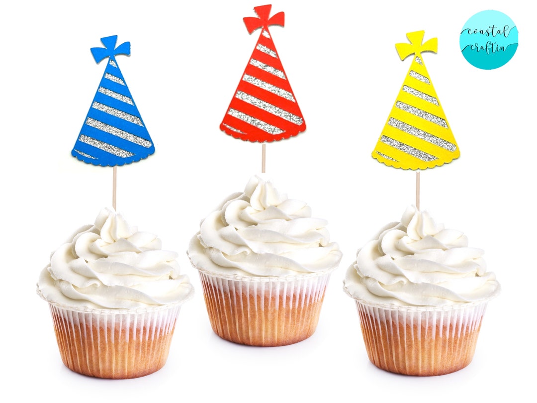 Party Hat Cupcake Toppers | Party Hat Food Picks | Birthday Party Decor - Etsy