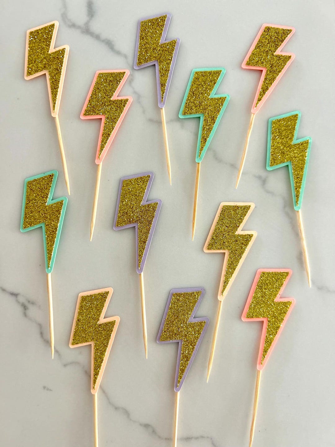 Lightning Bolt Cupcake Toppers | Pastel Glow Party Decor | One Happy ...