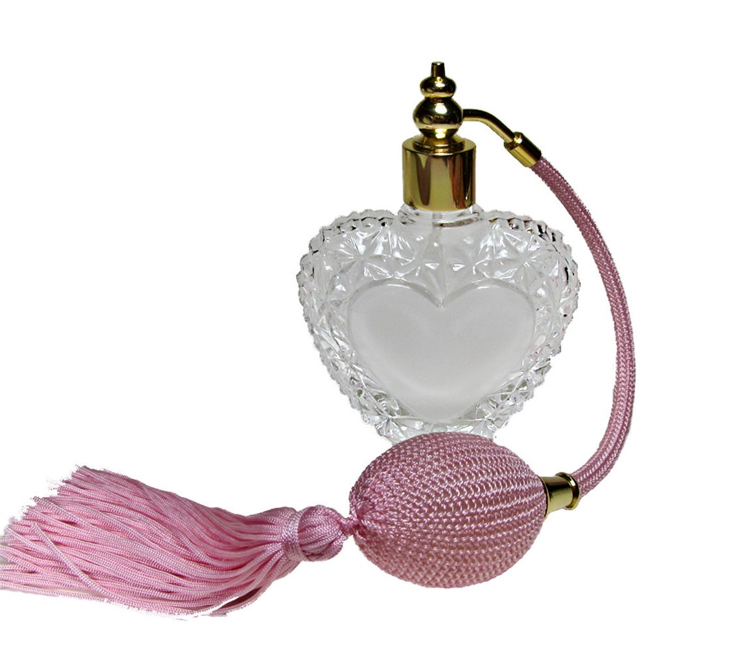 Heart Shape Crystal Glass Perfume Bottle With Bulb and Tassel Spray ...