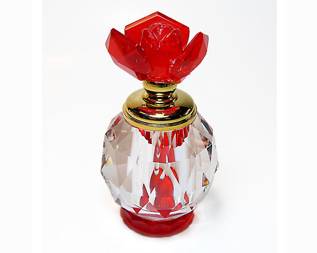Genuine Lead Crystal Perfume Bottle With Red Floral Crystal Stopper and ...