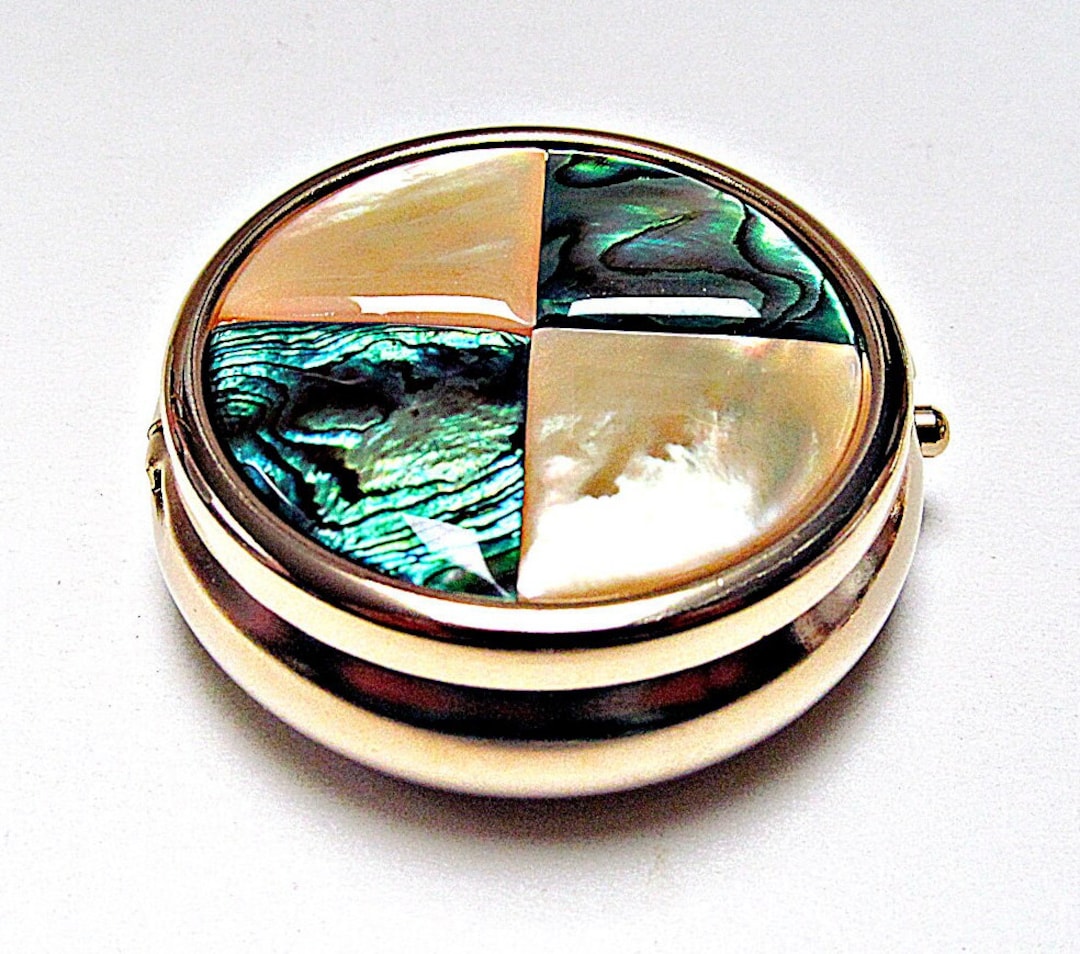 Compact Pill Box Made With Beige/green Mother Pearl Shell for Pills and ...