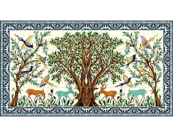 Olive Tree Whit Birds. Tile Mural, Tradicional Ceramic. Clasic Desing ...