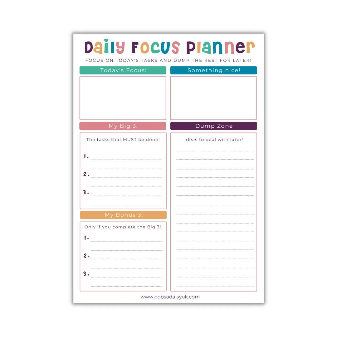 Daily Focus Planner - Journal Digital Download Worksheet - Etsy