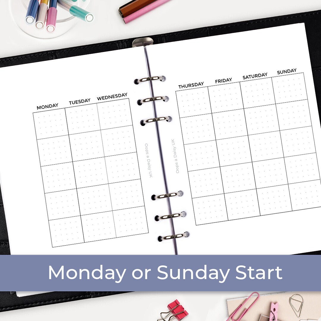 Undated Monthly Planner Inserts A5 (sunday or Monday Start) - Undated ...