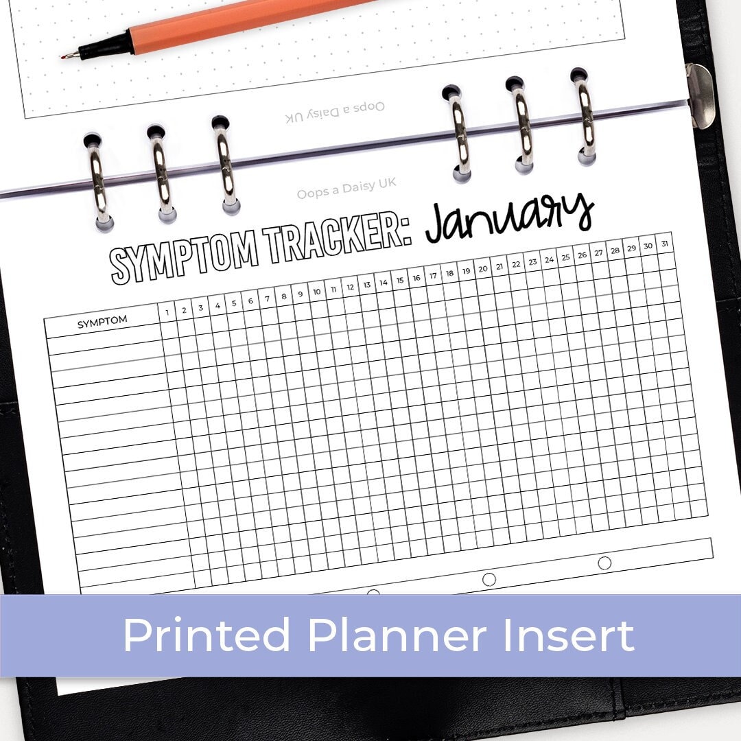 Monthly Symptom Tracker A5 Planner Inserts - Symptom Tracker Pages for ...