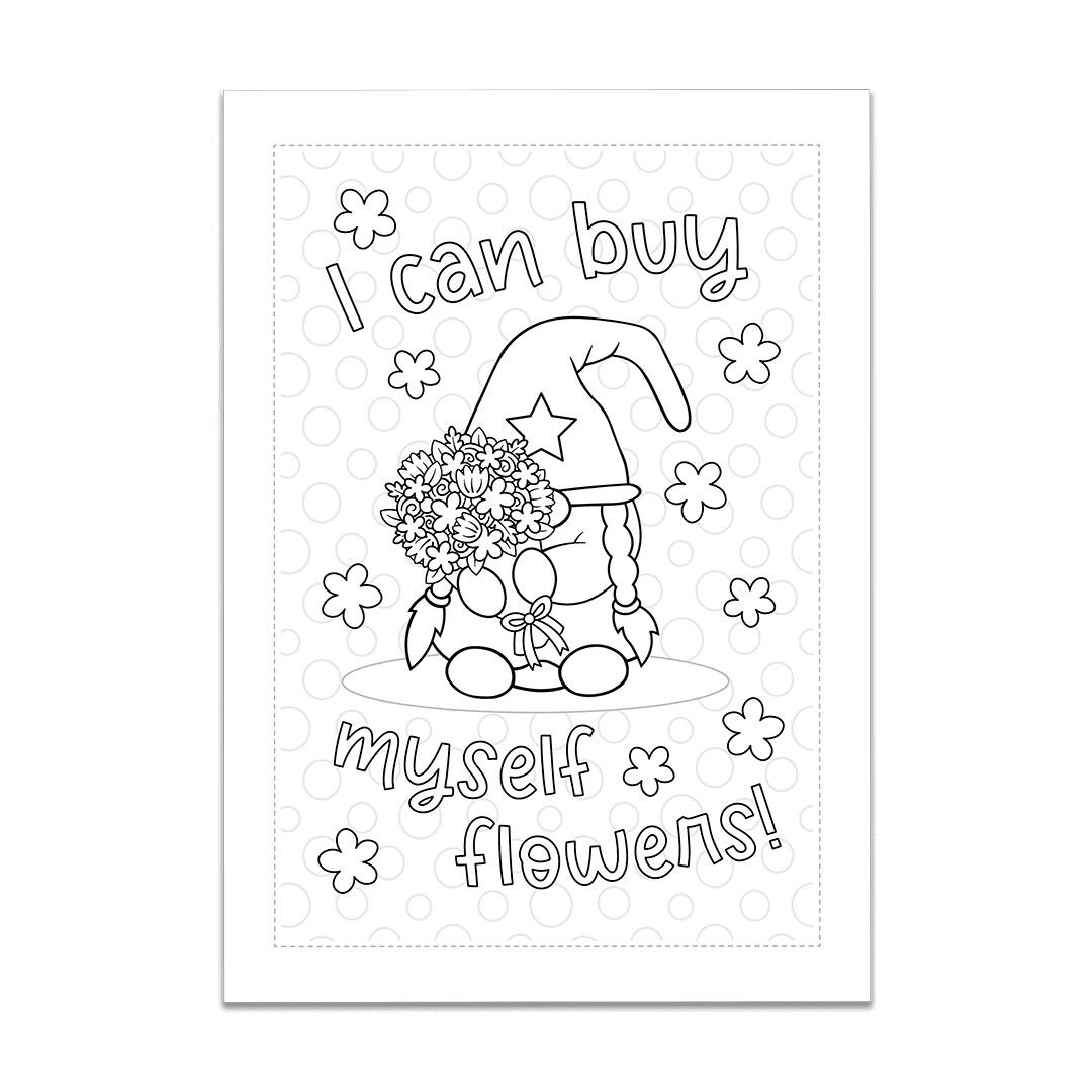 Gonk With Flowers Colouring Page - Super Easy Sticker Sheet (A5) - Etsy