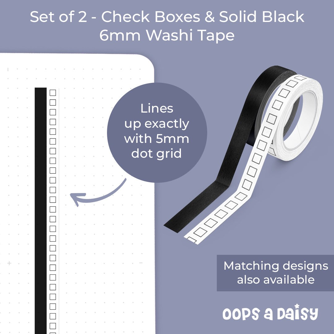Check Boxes & Solid Black -set of Two Skinny Washi Tape - Square Check ...