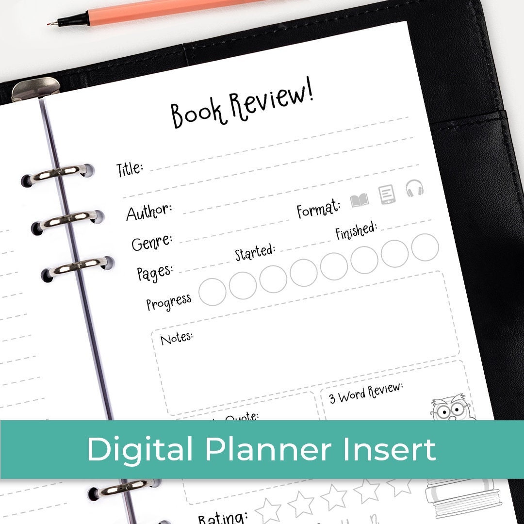 Printable Digital Book Review Planner Inserts A5 - Book Planner Pages ...