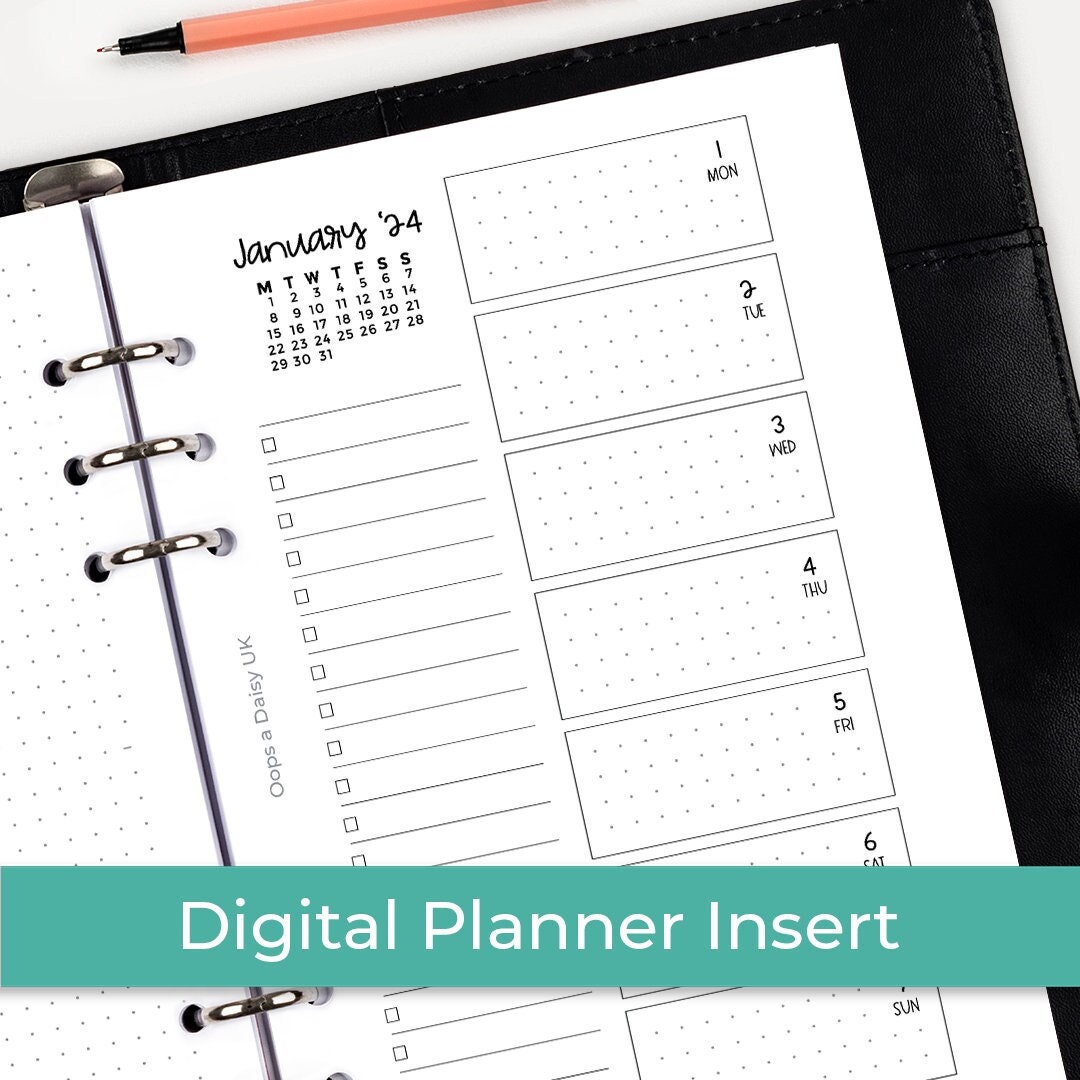 Printable Digital Weekly Planner Inserts A5 (2024) - Dated Weekly Diary ...