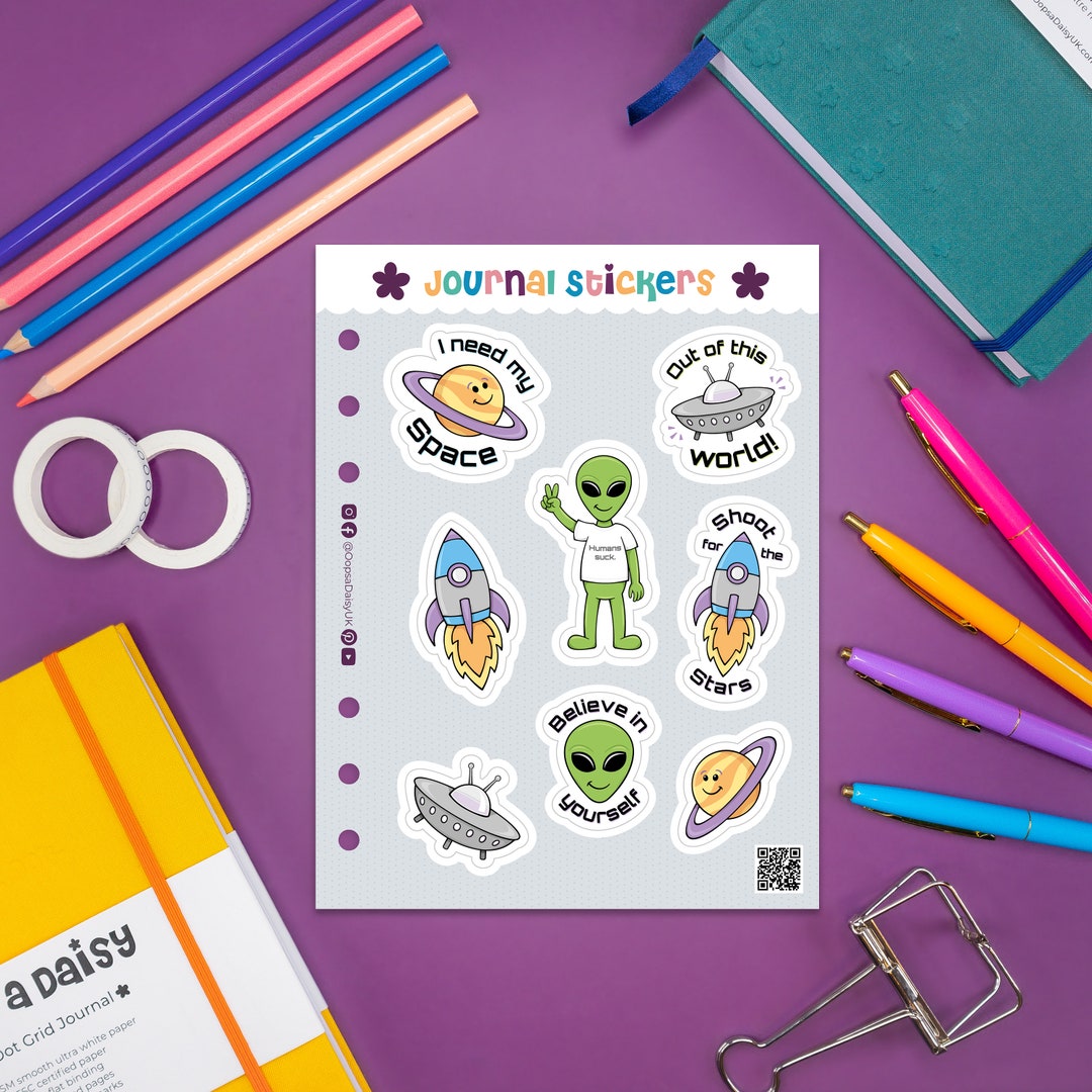 Space and Aliens A5 Sticker Sheet - Etsy