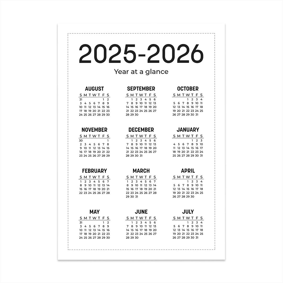 2025-26 Academic Year at a Glance - Sunday Start - Super Easy Sticker ...