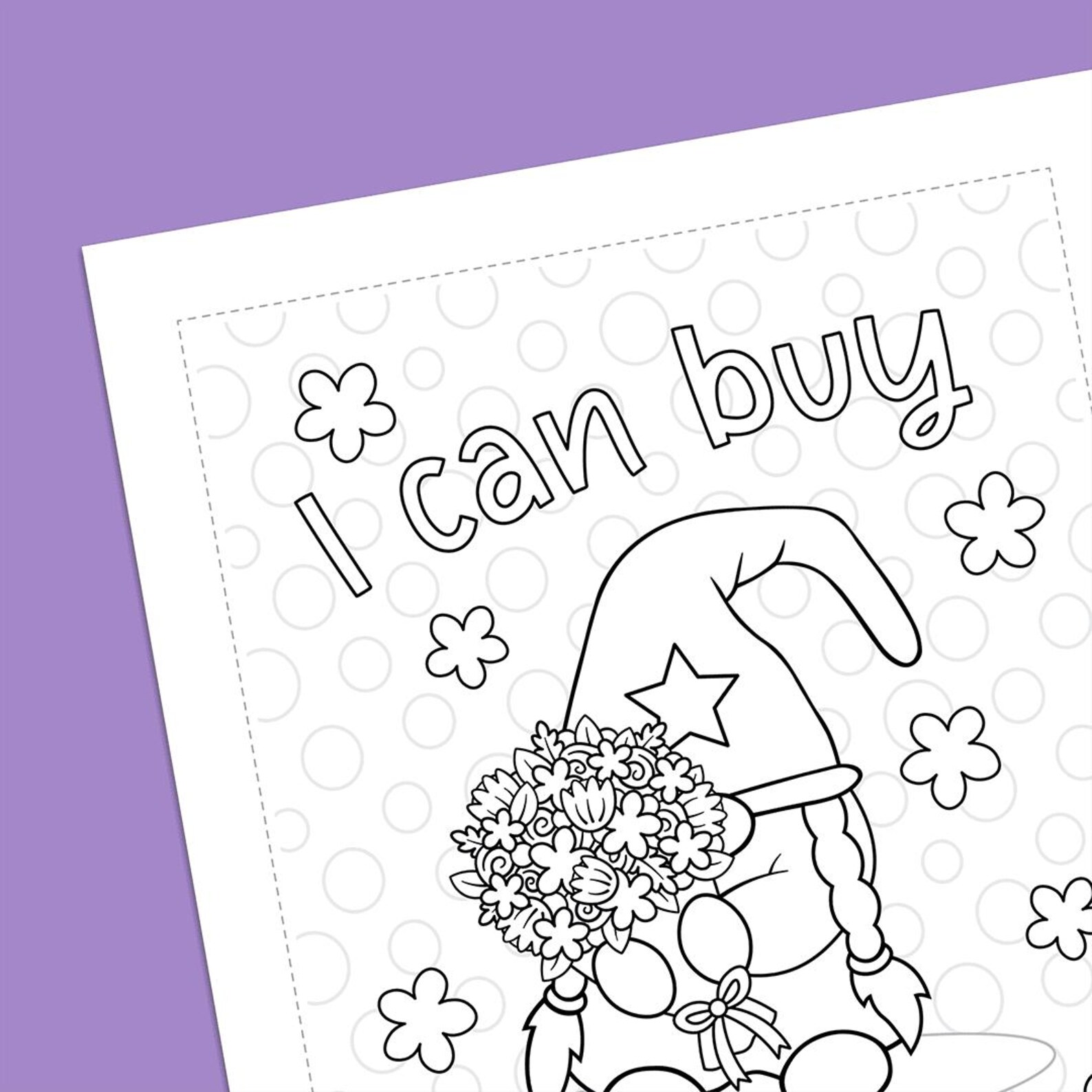 Gonk With Flowers Colouring Page - Super Easy Sticker Sheet (A5) - Etsy