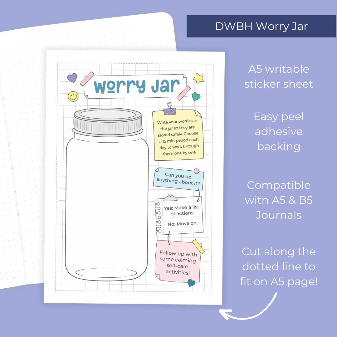 Worry Jar Full Page Sticker Sheet Large Journal Sticker Features A Jar ...