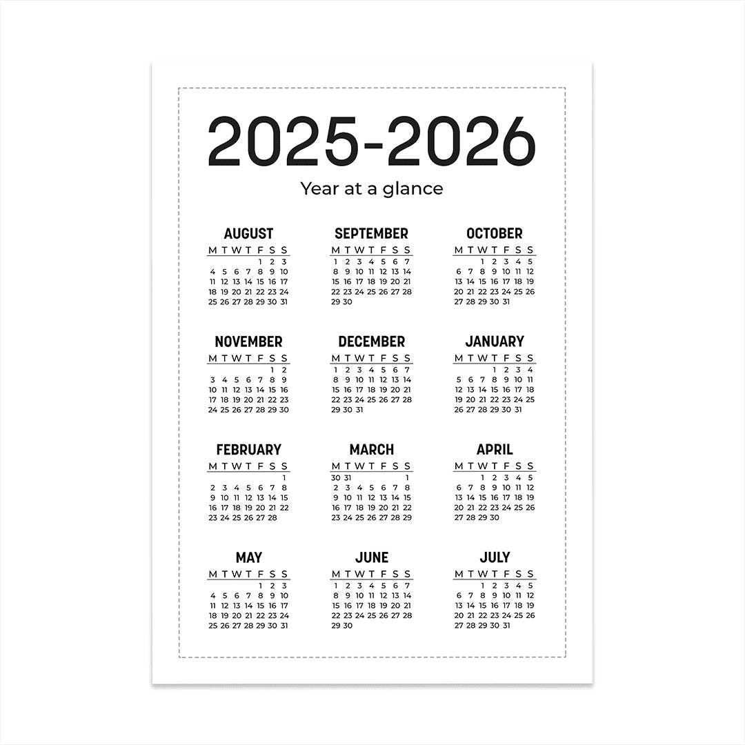 2025-26 Academic Year at a Glance - Monday Start - Super Easy Sticker ...