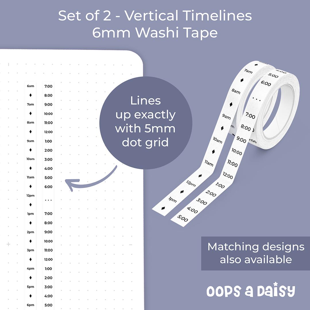 White Timeline Washi Tape - Time Blocking Duo (6mm) - Etsy