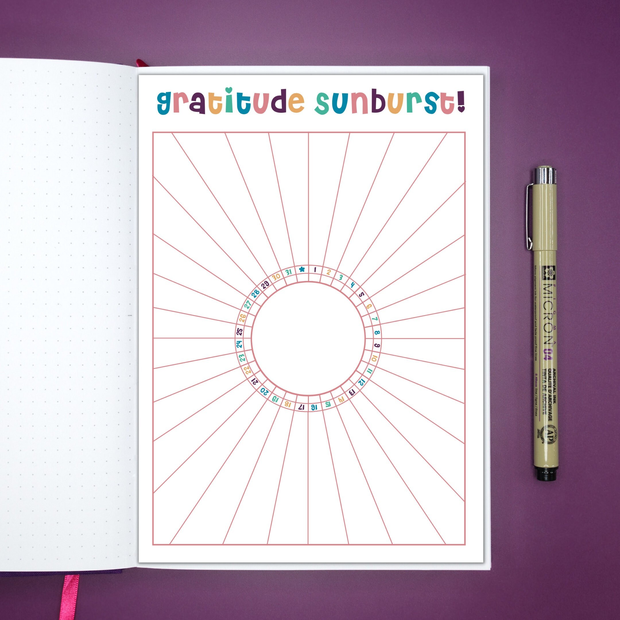 Gratitude Sunburst Gratitude Tracker Journal Printable | Etsy