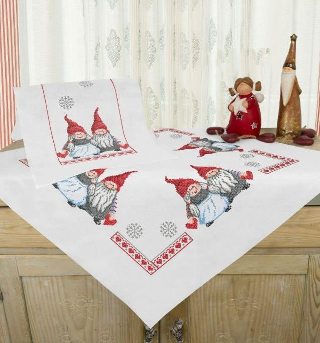 Tablecloth Kit for Cross Stitch Embroidery Duftin "mr. and Mrs. Gnomes ...