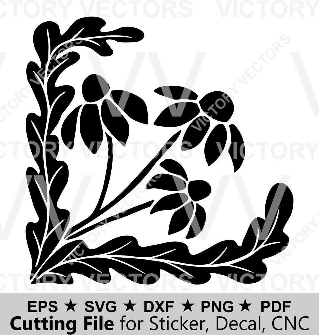 Coneflower Floral Corner Daisy Vector Line Cutting File, Vinyl and ...