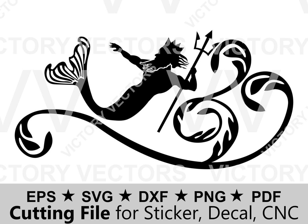 Neptune Merman Triton Trident Mermaid Vector Line Cutting File, Laser ...