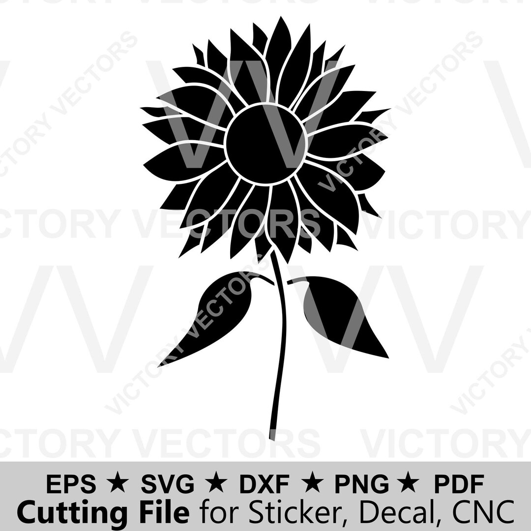 Sunflower With Stem Flower Head Vector for Print, Cut, Vinyl, Laser ...