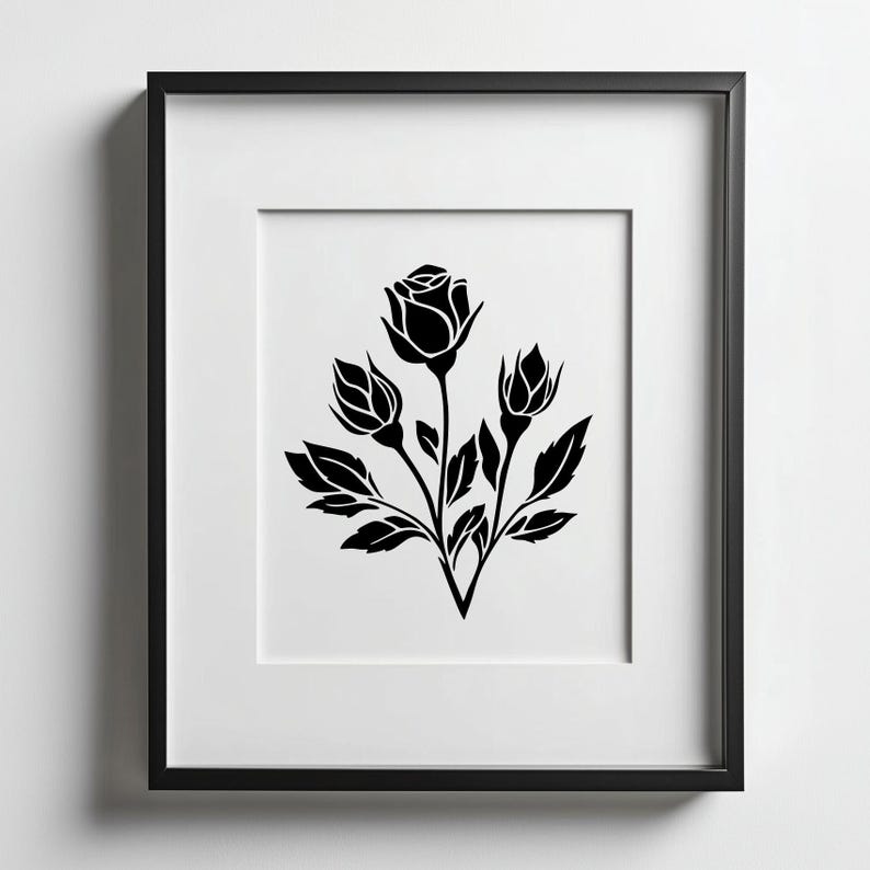 Rose Buds Flowers Vector Line Art Svg, Dxf Pdf Eps, Png, Cutting File ...