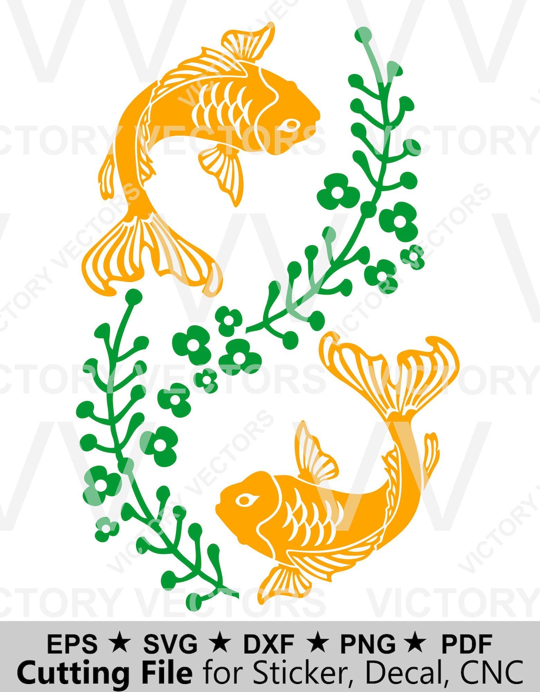 Oriental Japanese Koi Fish Seaweed Carp Goldfish Vector Line Cutting ...