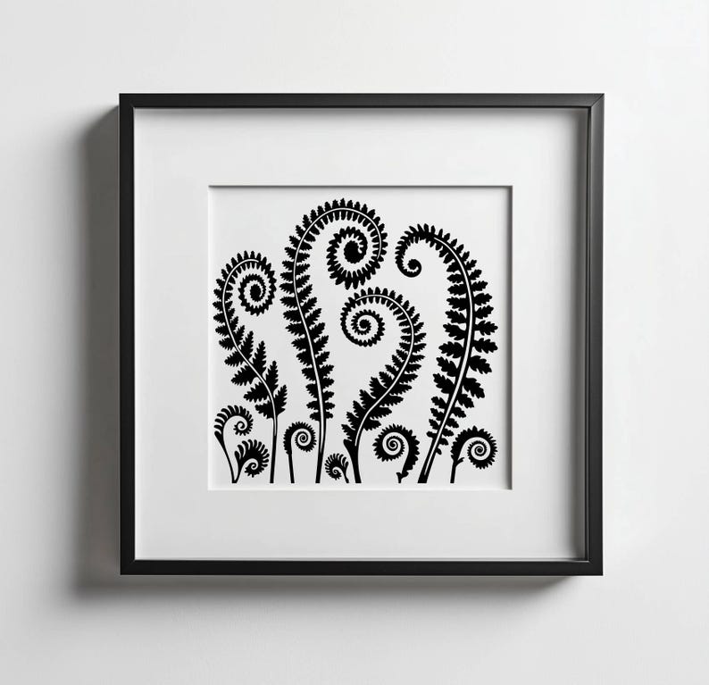 Fiddlehead Fern Border SVG | Botanical Ostrich Fern Shoots Vector for ...