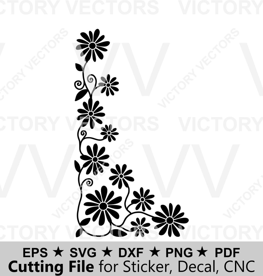 Simple Dainty Daisy Flower Corner Vector Line File for Cutting Vinyl ...