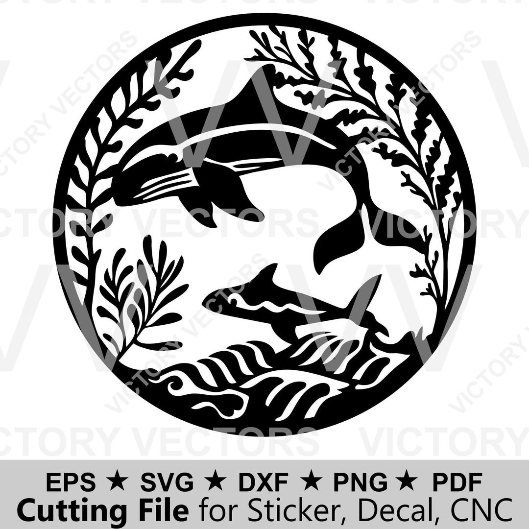 Whale Ocean Underwater Scene Roundel Vector File for Laser Template ...