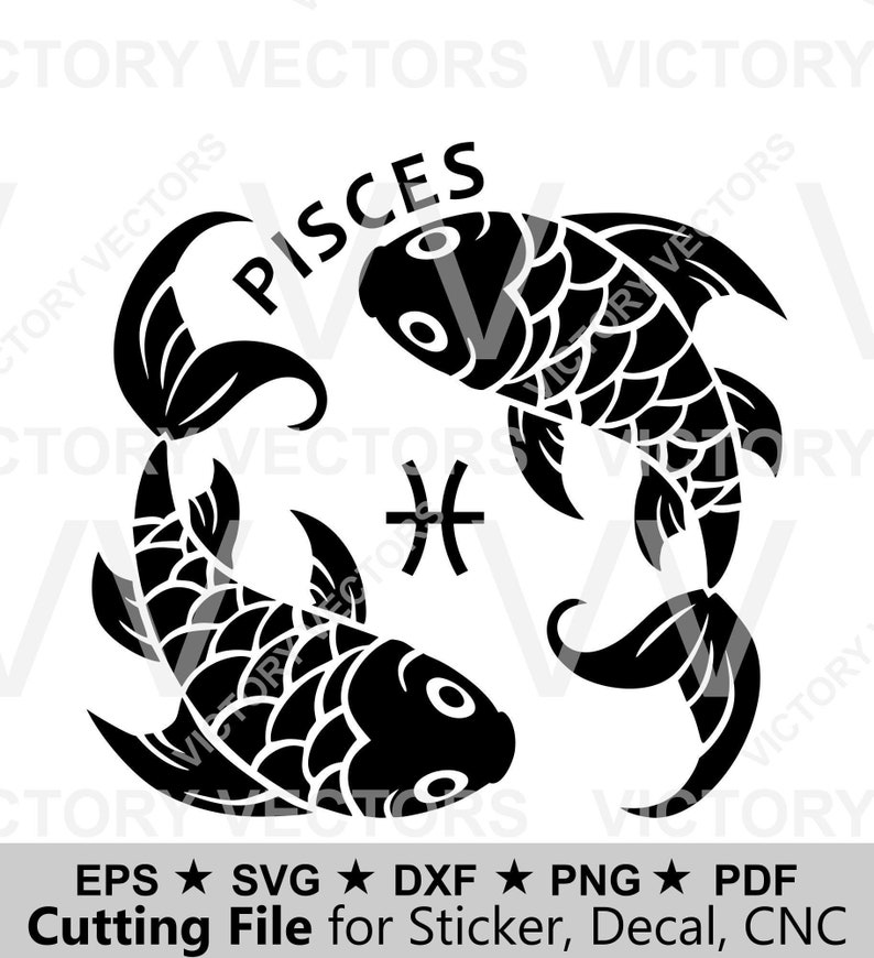 Pisces Two Fish Star Sign Vector File for Cutting, Vinyl, Laser, Cricut ...