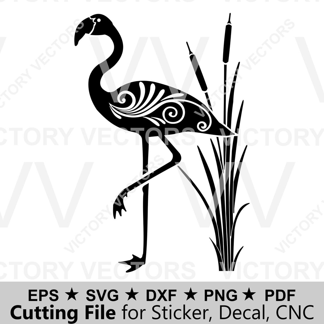 Flamingo Bird in Reeds Vector File for Cutting, Vinyl, Laser, Cricut ...