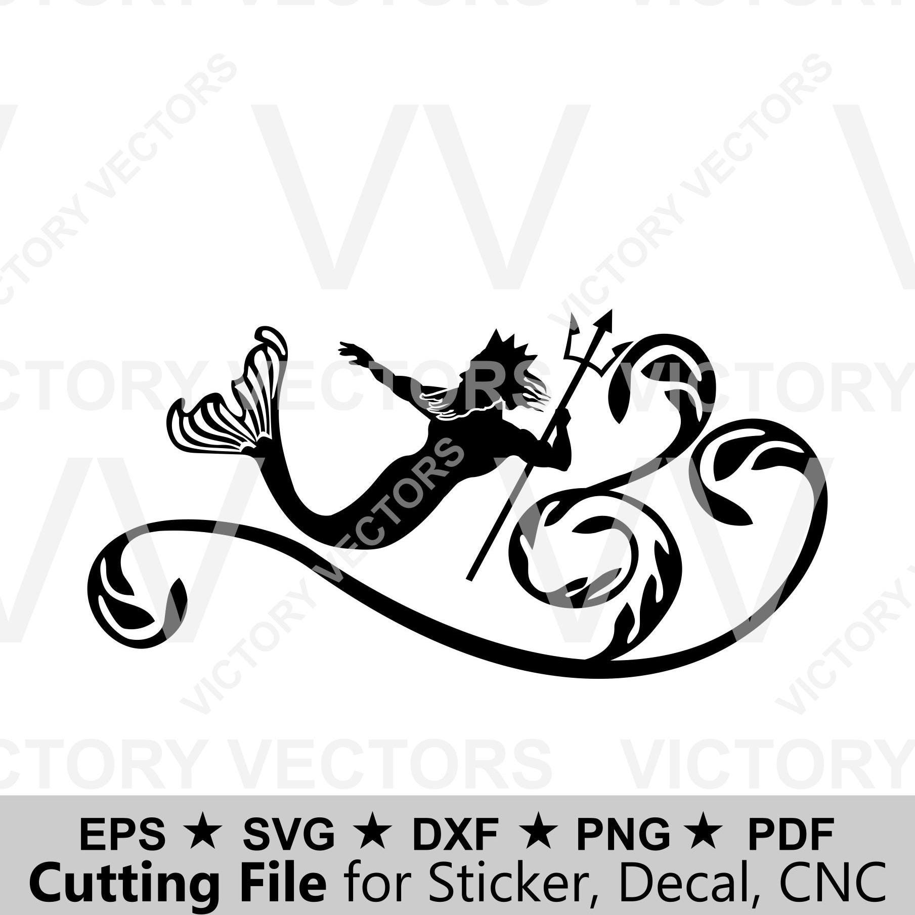 Neptune Merman Triton Trident Mermaid Vector File for Cutting, Laser ...