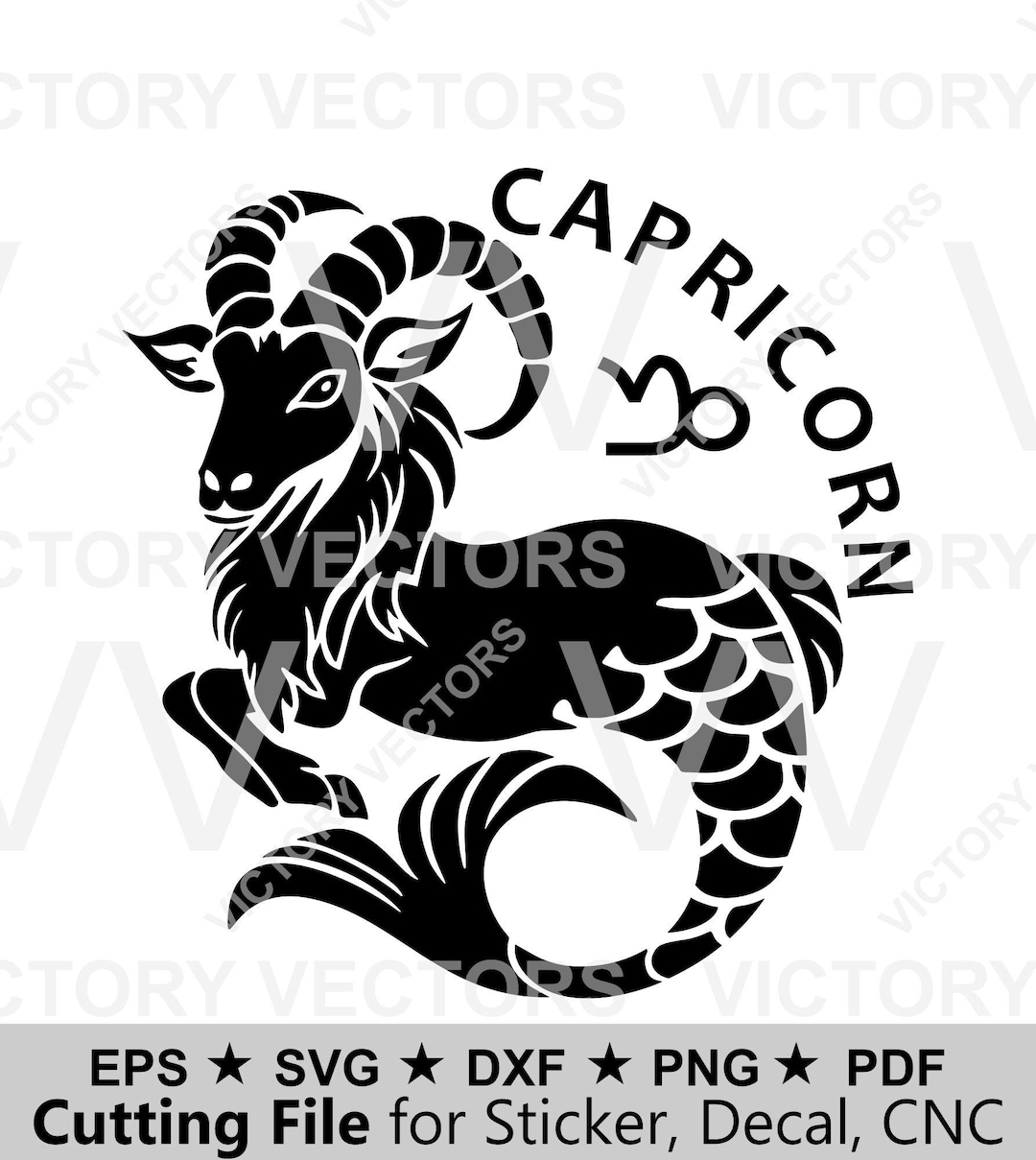 Capricorn Sea Goat Star Sign Vector Line Cutting File for Vinyl, Laser ...