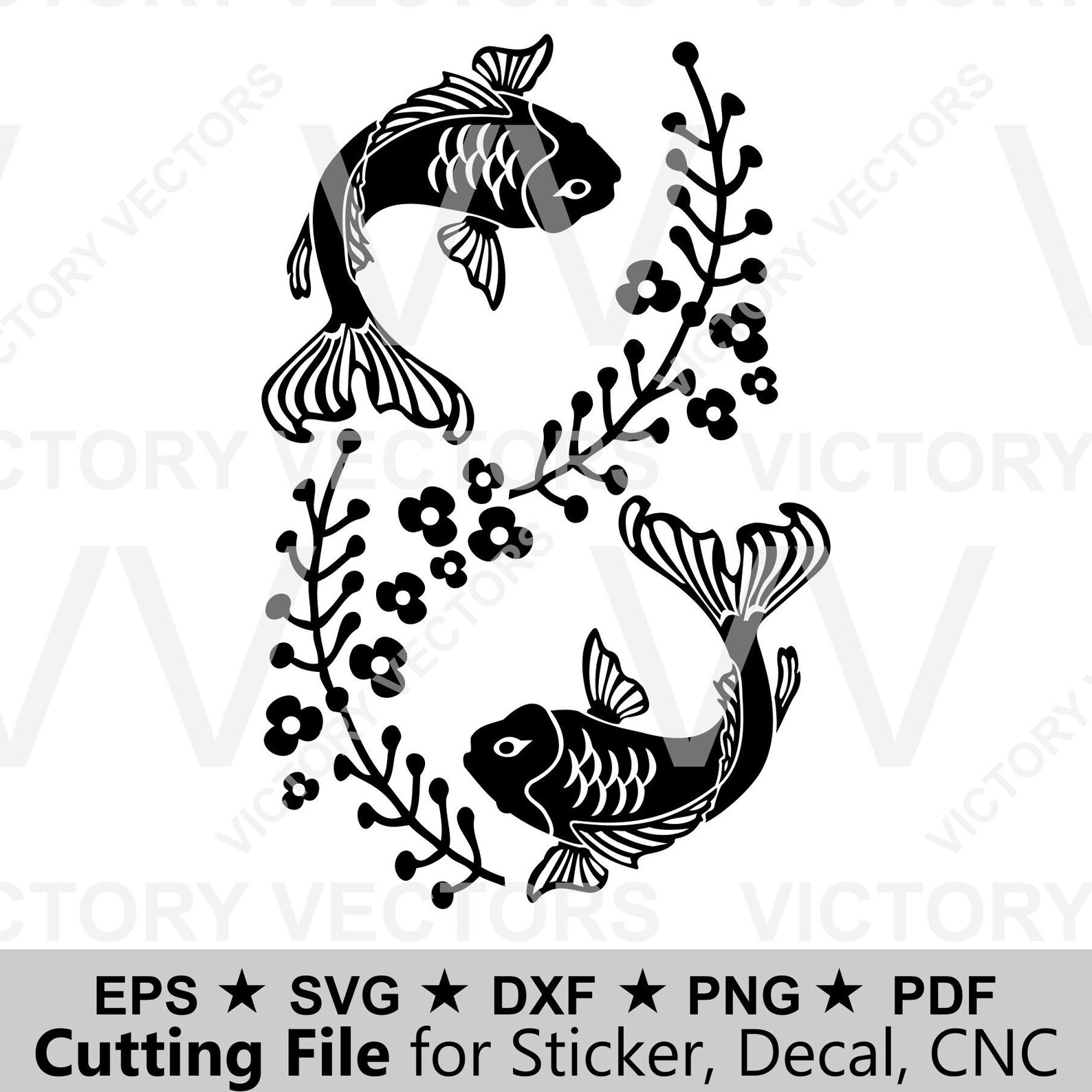 Koi Oriental Japanese Fish Carp Goldfish in Seaweed Vector for Cutting ...