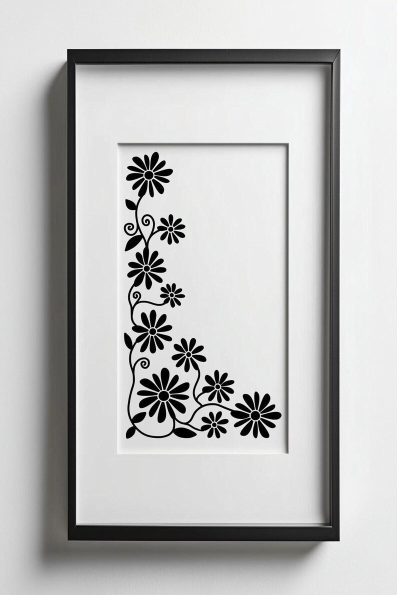 Simple Dainty Daisy Flower Corner Vector Line File for Cutting Vinyl ...