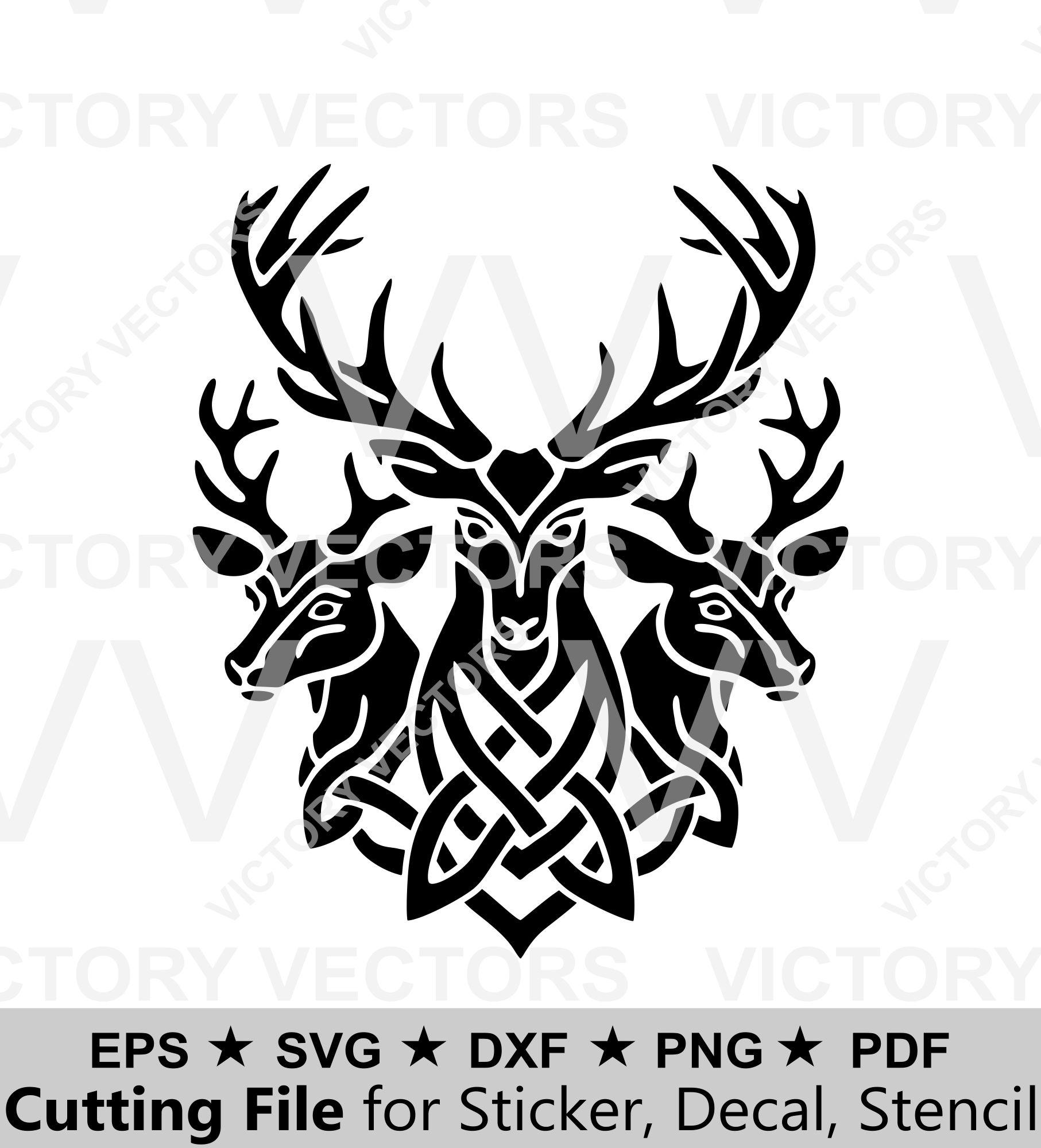 Celtic Stag Head Deer Antlers Knot Tribal Vector File for Cut, Print ...